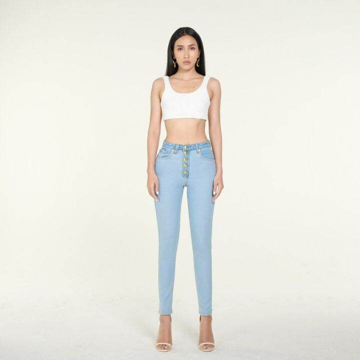 MOTTOM - LONDON กางเกงเอวสูง กระดุม 6 เม็ด ทรงขากระบอก | Lazada.co.th