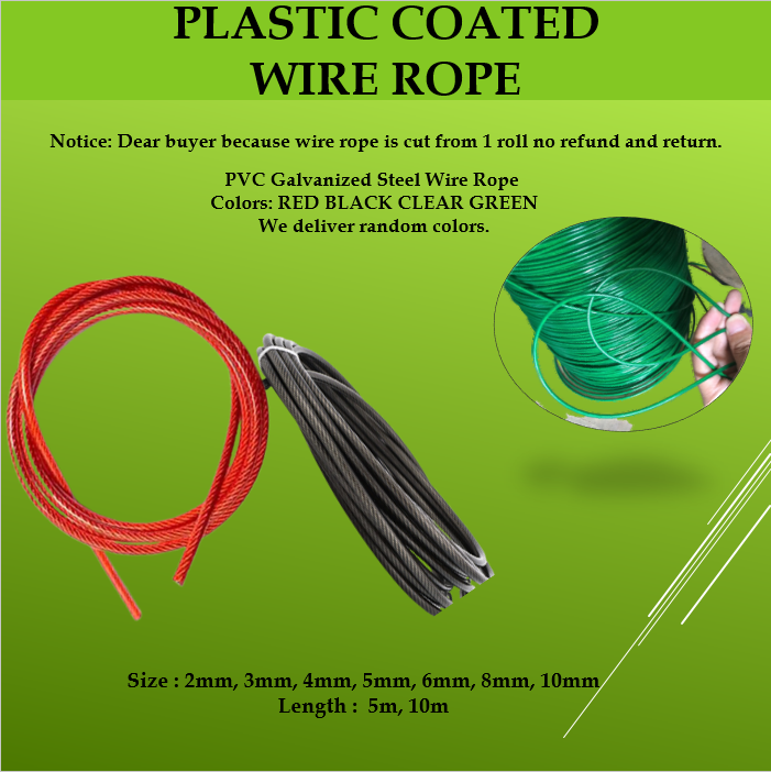 PVC 2mm - 10mm 5M 10Meters PLASTIC COATED GALVANIZED STEEL WIRE ROPE ...