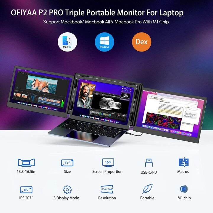[Lightnice] OFIYAA P2 PRO 13.3นิ้ว Triple Portable Monitor สำหรับแล็ปท็ ...