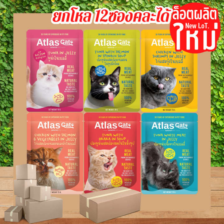 Atlas อาหารแมว ยกโหล แอทลาส อาหารเปียกแมว 70 g ( โหล 12 ซอง ) Atlas Cat ...