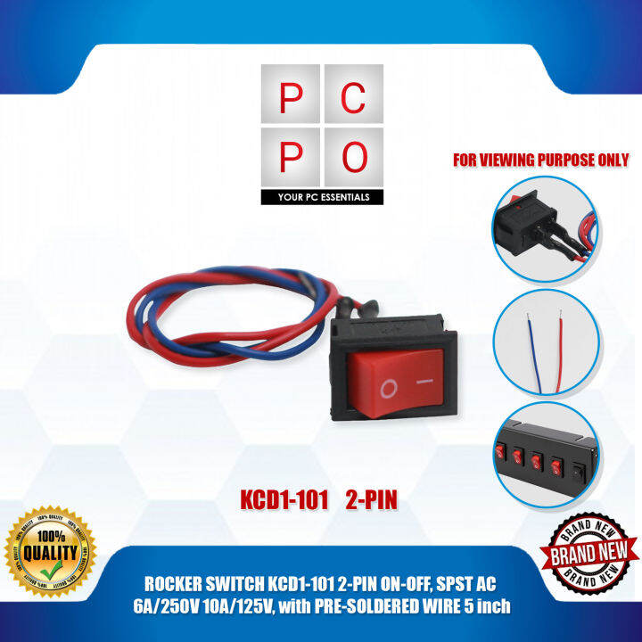 ROCKER SWITCH KCD1-101 2-PIN ON-OFF, SPST AC 6A/250V 10A/125V, with PRE ...