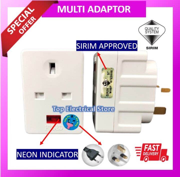 SIRIM 3 WAY ADAPTOR MULTI PLUG WITH NEON ADAPTER 3PIN 2PIN ADAPTOR | Lazada