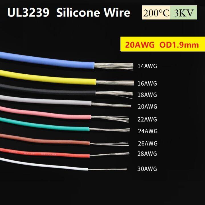 สายยางซิลิโคน 20AWG UL3239 มีความยืดหยุ่นอ่อนอิเล็กตรอนสายไฟทองแดงกระป๋องอุณหภูมิสูง3KV-5/10/50 ...