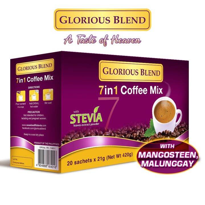GLORIOUS 7IN1 COFFEE MIX WITH MALUNGGAY AND MANGOSTEEN (20 Sachets) | Lazada PH