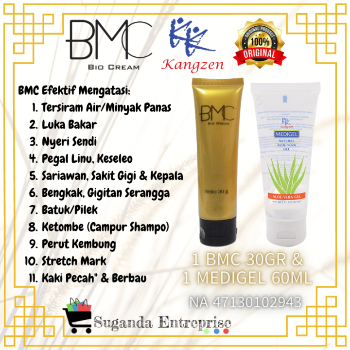 BMC Bio Cream 30gr Krim Luka Bakar dan Medigel Aloe Vera Pelembab 60ml ...