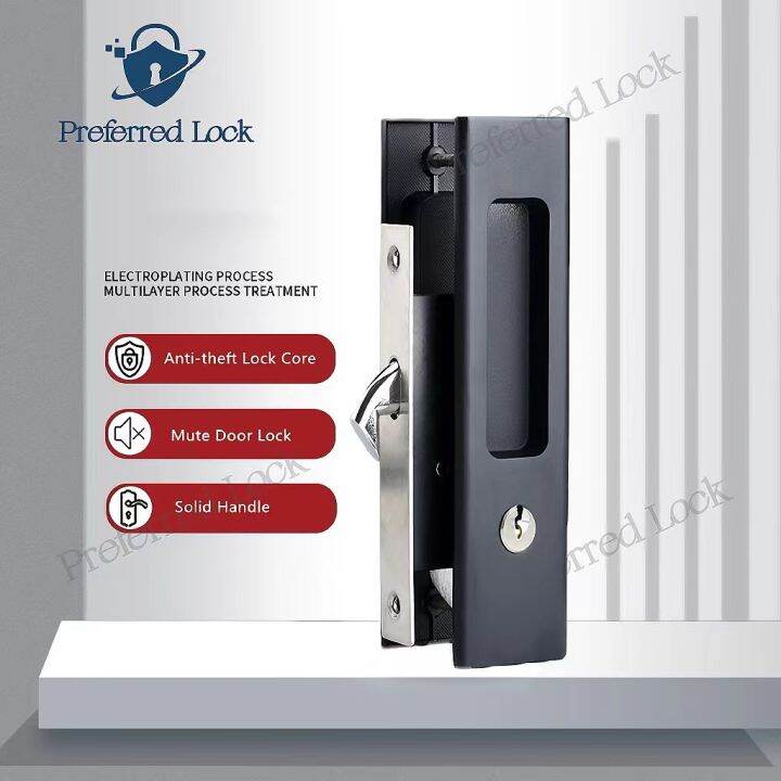 Preferred Lock Black Sliding Door Lock With Key Recessed Handle ...