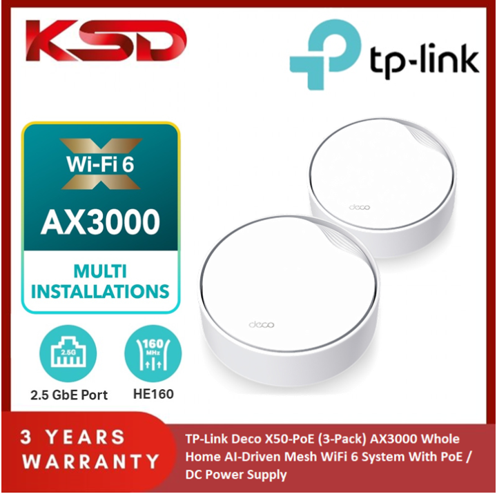 TP-Link Deco X50-PoE( 2- Pack/3-Pack) AX3000 Whole Home AI-Driven Mesh ...