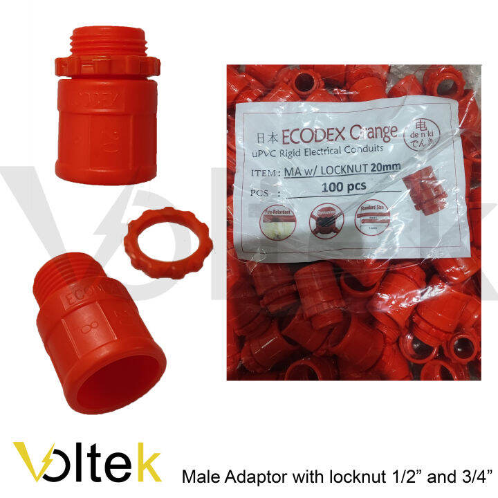 Ecodex PVC Orange Male Adaptor with locknut 1/2" and 3/4" for ...