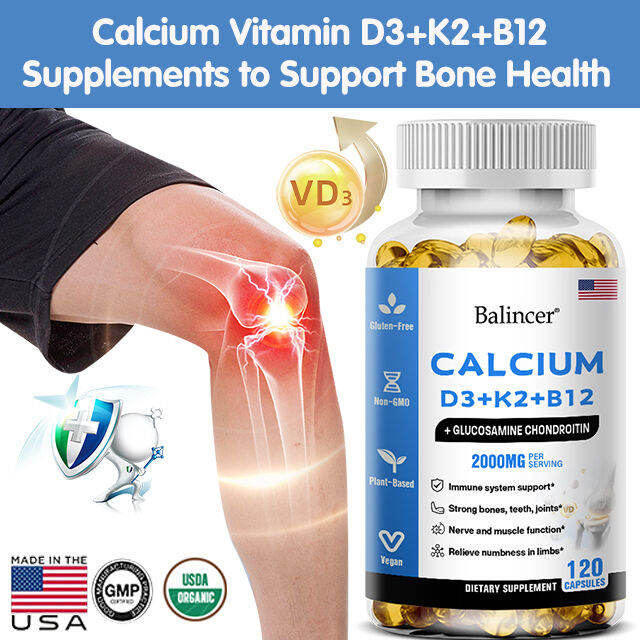 BALINCER Calcium, Vitamins D3+K2 +B12 Immune and Support Bone Health | Promote Heart Health ...