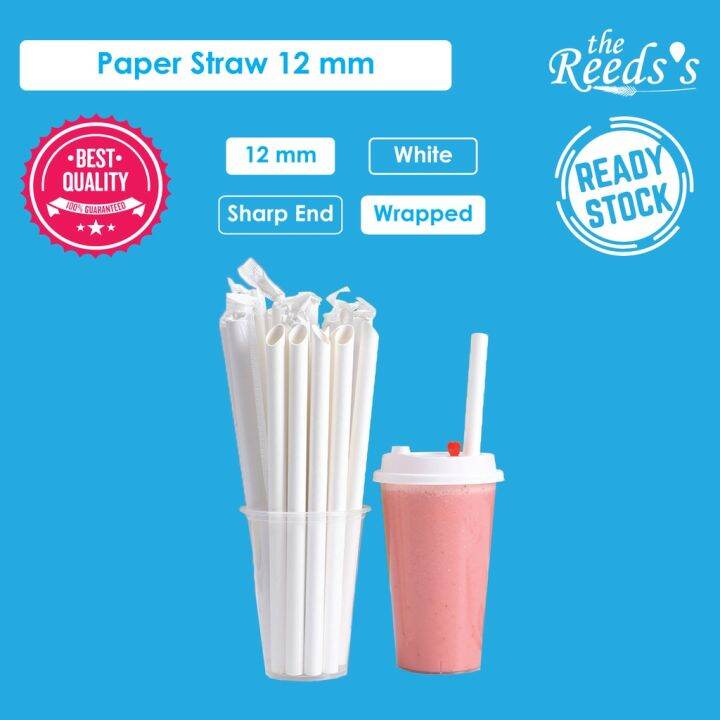 🌾 100 pcs l 12 mm l White l Individual Wrap 🌾 Giant Paper Straws / Boba ...