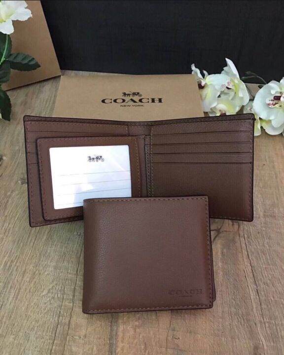 Coach Compact ID Wallet in Sport Calf Leather F74991 - Dark Brown ...