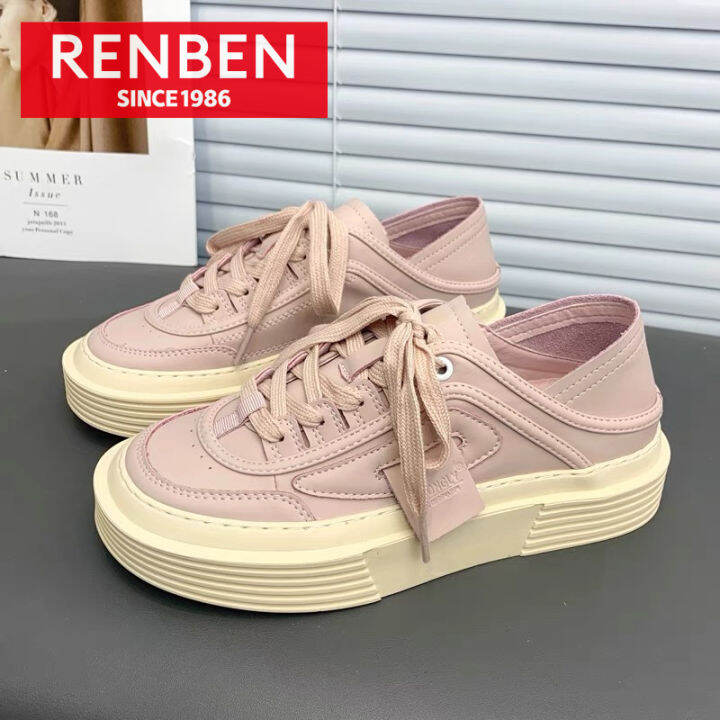 RENBEN รองเท้าส้นเตี้ยมีเชือกผูกสำหรับผู้หญิง,รองเท้าส้นเตี้ยรองเท้าสีขาวเล็กๆทันสมัยลำลองใหม่ ...