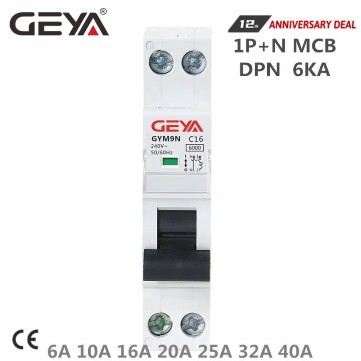 GEYA GYM9N 1P N MCB 6A 10A 16A 20A 25A 32A 40A 220V Curve B Curve C AC Miniature Circuit ...