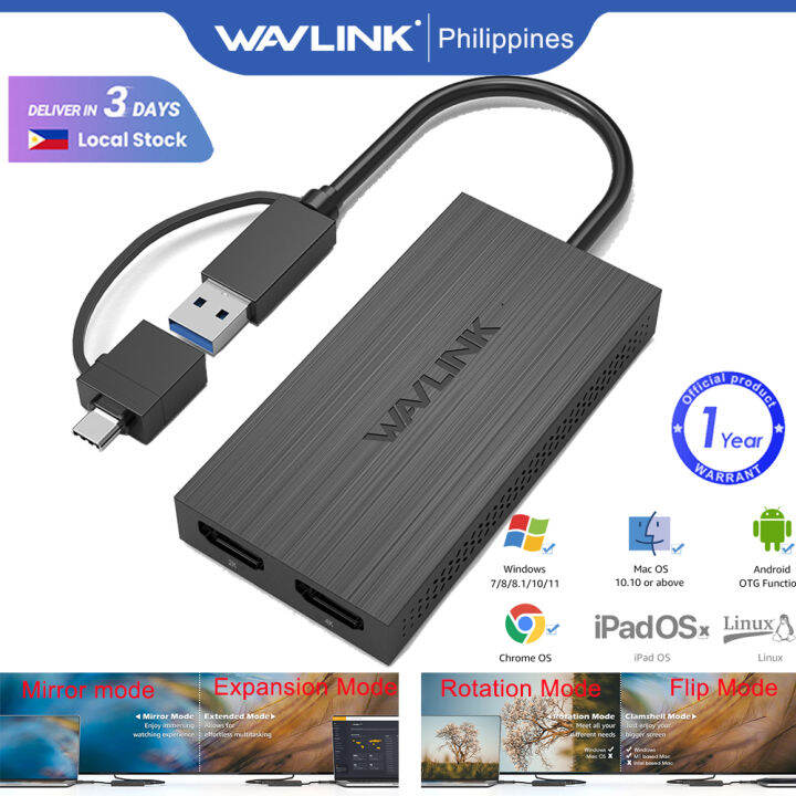 Wavlink USB 3.0 to Dual 4k HDMI Adapter, Universal Type-c to Dual HDMI Splitter Adaptor for ...