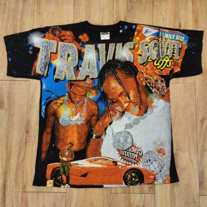 TRAVIS SCOTT RAPPER HIPHOP BOOTLEG OVERPRINT เสื้อวงเสื้อทัวร์ เสื้อแร ...