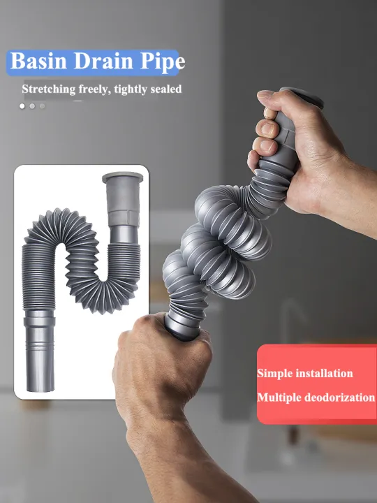 Bathroom Sink Drain Pipe Kitchen Wash Basin Drainer Flexible Drain Pipe ...