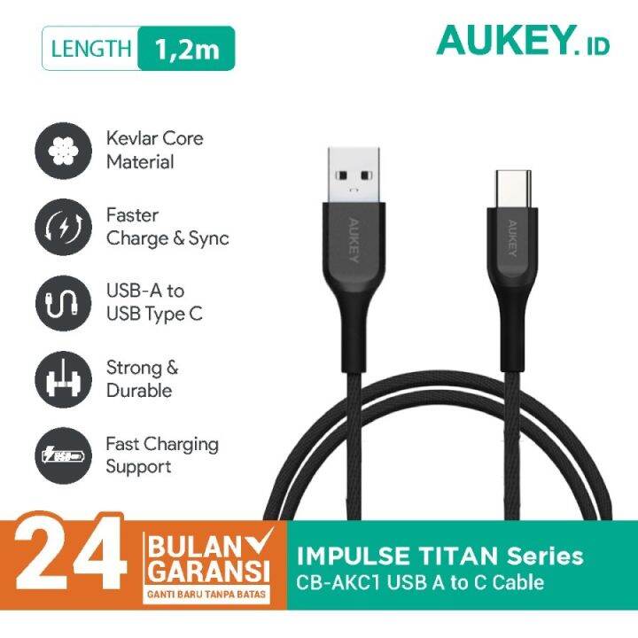 Aukey Cable CB-AKC1 USB A To USB C QC 2.0 Kevlar Cable 1.2M Original ...