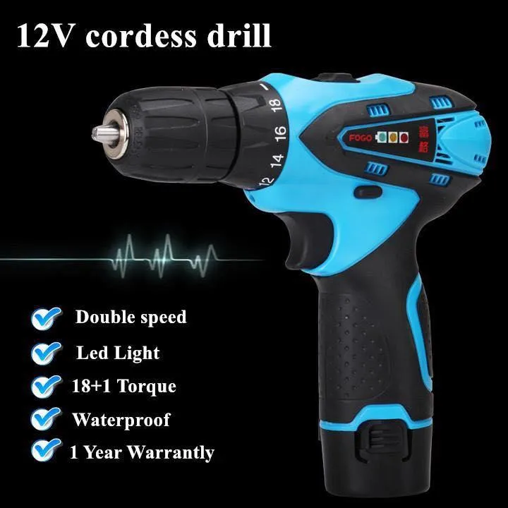 12V Double Speed Cordless Rechargeable Electric Drill Lithium Battery ...