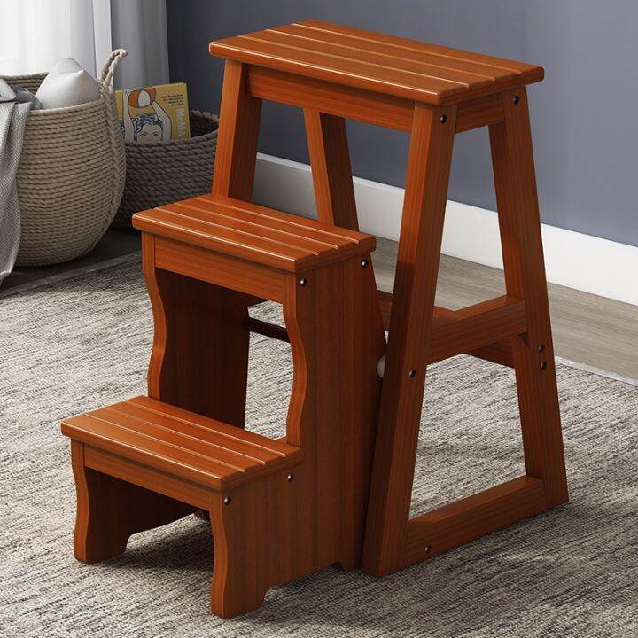 Solid Wood Folding Step Stool Household Multi-Functional Step Two-Step ...