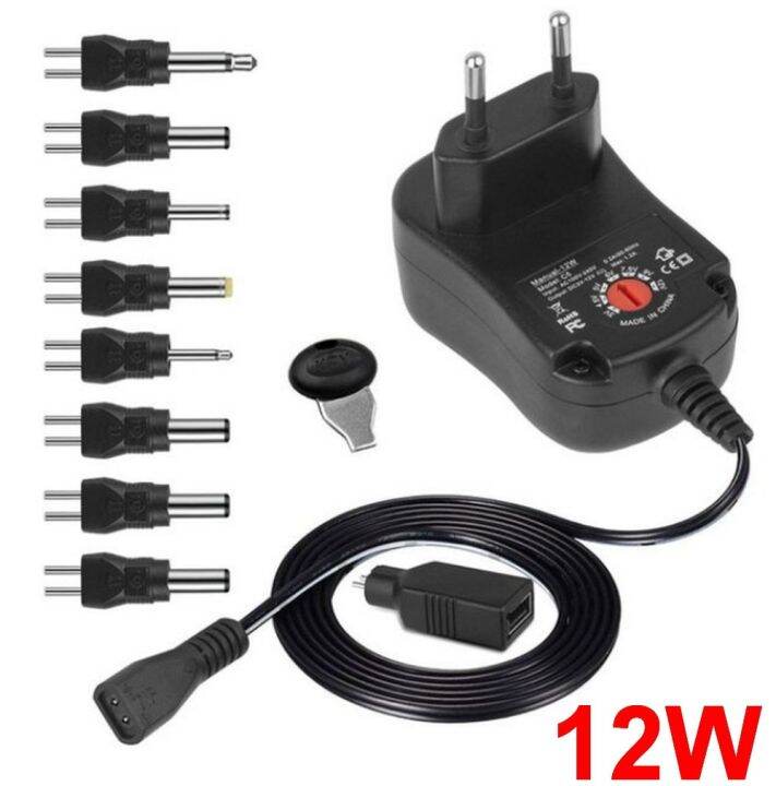 12W Universal Adjustable Power Adapter Charger AC To DC Plug 3V 4.5V 5V 6V 7.5V 9V 12V 200mA ...