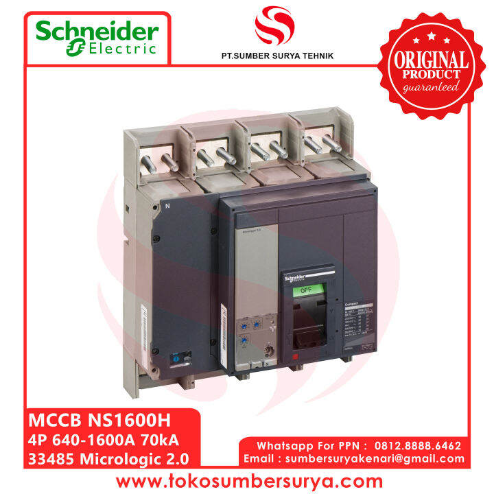 MCCB NS1600H 4P 640-1600A 70kA Saklar Listrik ON OFF 33485 SNI Asli Ori Compact NSX Schneider ...