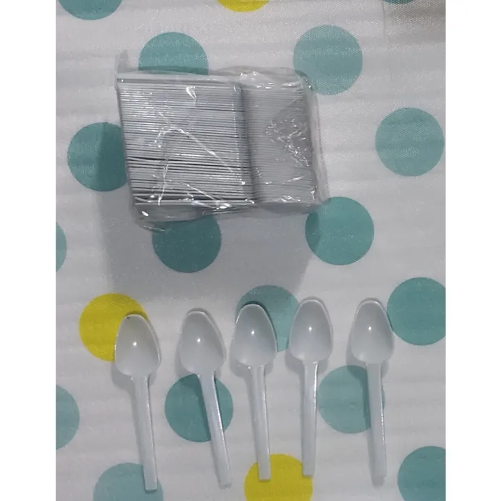 Sendok kecil 100 pcs plastik putih susu - sendok puding kue es krim ...