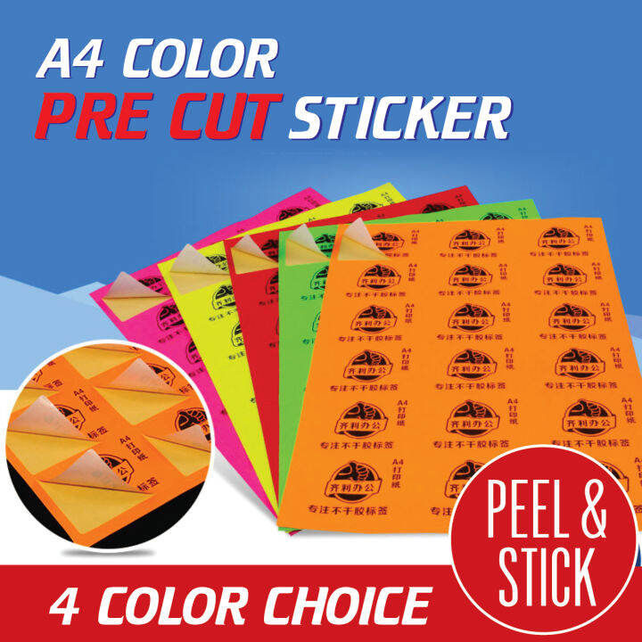 A4 Fluorescent Yellow Sticker / Pre Cut Yellow Color Sticker (10 sheets ...