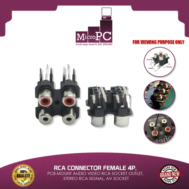 RCA CONNECTOR FEMALE 4P, PCB MOUNT AUDIO VIDEO RCA SOCKET OUTLET ...