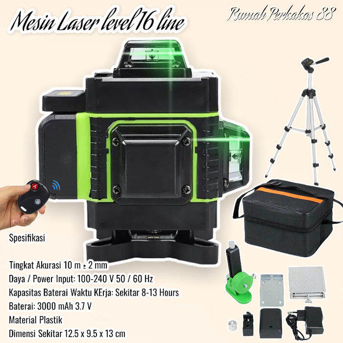 Laser Level 16 Lines Mesin Self Leveling 4D 16 line green with remote ...