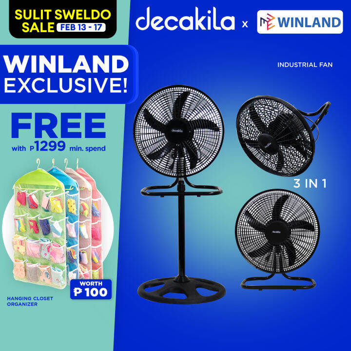 DECAKILA by Winland 18 inches 3 in 1 Industrial Stand, Ground, Wall Fan ...
