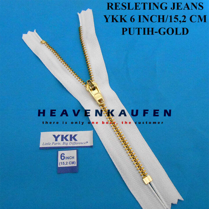 Resleting Zipper Jeans YKK Gigi Besi 15 cm / 6 inch Close - End Putih - Gold Harga Per Biji ...