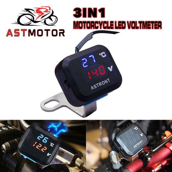 【COD】 3 in 1 Motorcycle LED Voltmeter Voltage Thermometer Dual Display ...