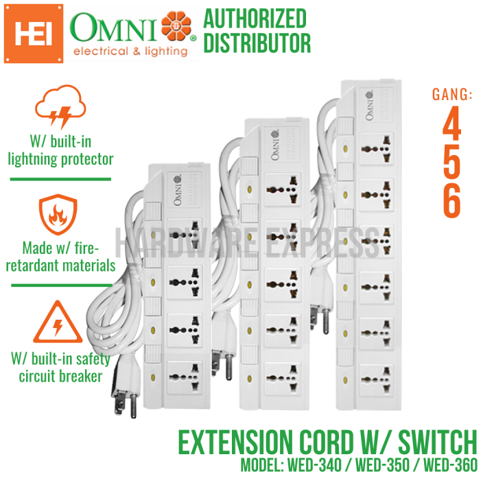 Omni Extension Cord Set w/ Individual Switches 4 / 5 / 6 Gang (WED-340 ... Omni Extension Cord Set w/ Individual Switches 4 / 5 / 6 Gang (WED-340 ...