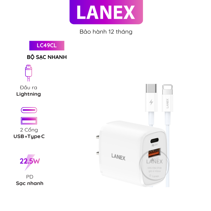 Bộ Sạc Nhanh Lanex Lc49cl 1 Cổng Usb 22.5w 1 Cổng Type C To Lightning ...