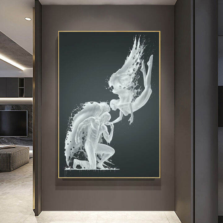 Abstract White Angel Lover Canvas Painting Modern Wall Art Print ...