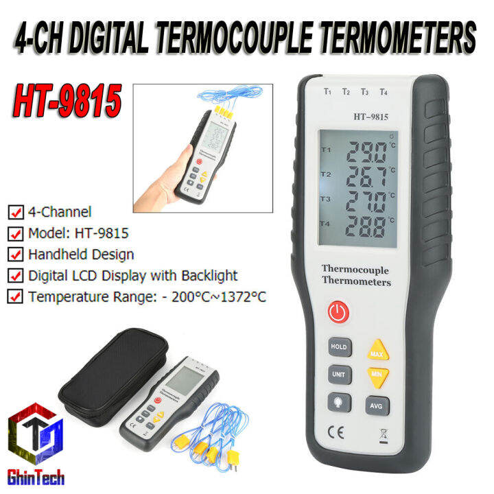 HTI HT-9815 Digital Tipe K Termometer Termokopel HT9815 4 Saluran ...