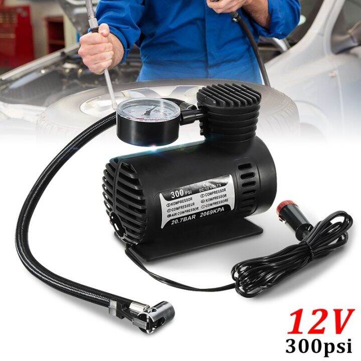 300 Psi 12V Portable Car Tire Inflator Mini Air Compressor Football ...
