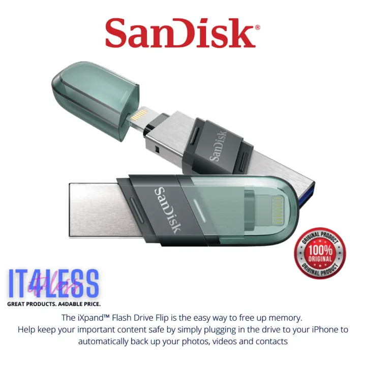 SANDISK iXpand Flash Drive OTG FLIP 3.1 for IOS Devices 128GB 256GB ...