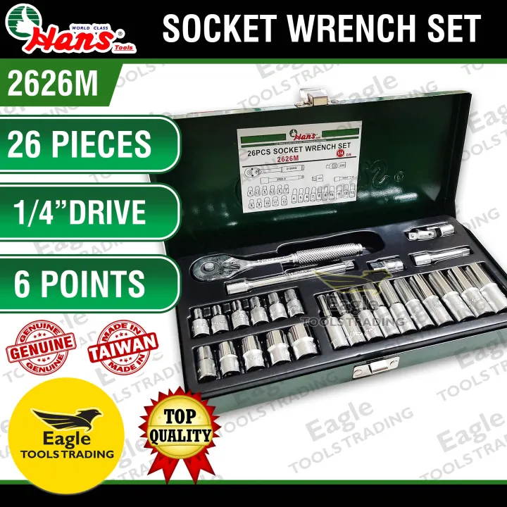 Hans Socket Wrench Set 2626M 26 pieces 1/4" Drive 6 points Metric UNIT ...