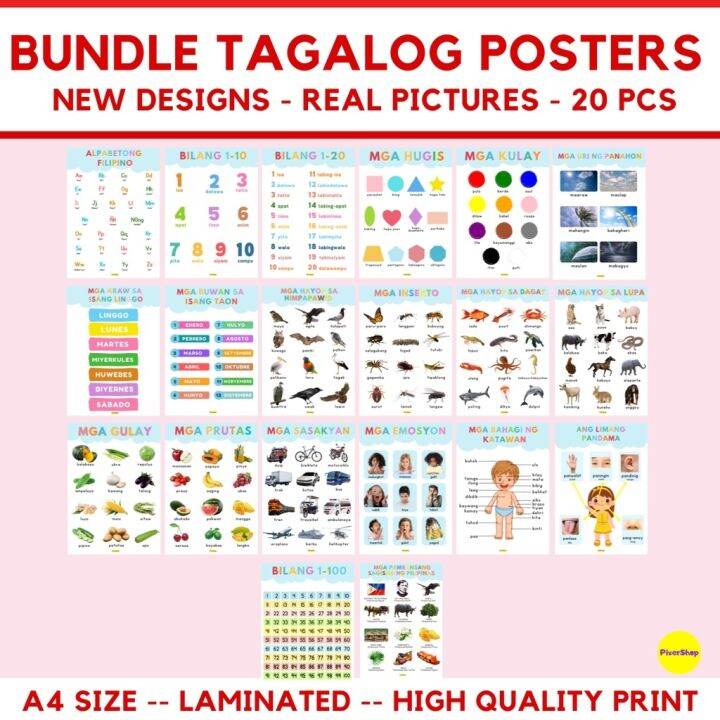 Hot shizc 20 PCS. TAGALOG LAMINATED EDUCATIONAL CHARTS POSTER A4 SIZE ...