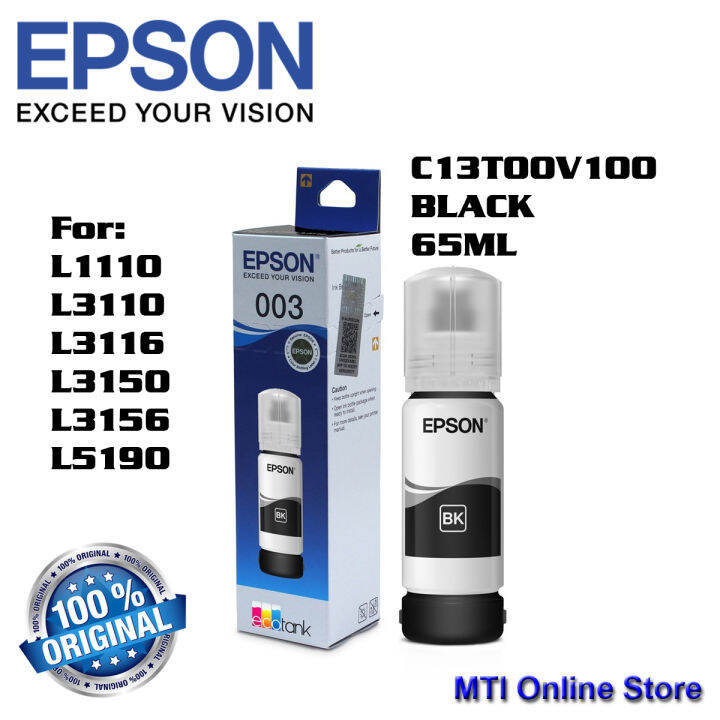 Epson 003 Original Ink Bottle C13T00V100 for Epson L3110 / 3150 / L5190 ...