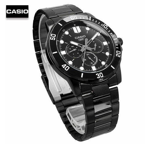 Velashop นาฬิกาข้อมือผู้ชายคาสิโอ Casio Standard Analogmen สายแสตนเลสรมดำ หน้าปัดดำ รุ่น Mtp