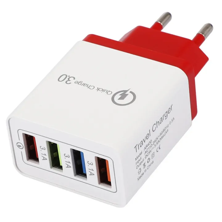 อะแดปเตอร์ชาร์จไฟติดผนัง QC3.0,เครื่องชาร์จ4usb,พอร์ต USB (มาตรฐานยุโรป) | Lazada.co.th