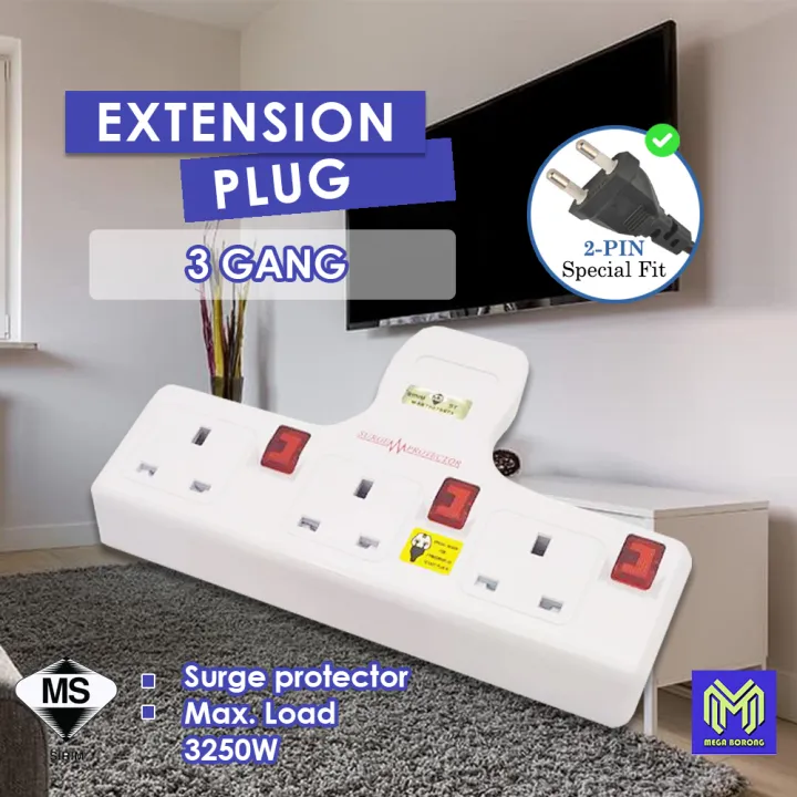 3 Way PNT Multi Adapter/Socket With Led Indicator/Surge Protector/Sirim ...
