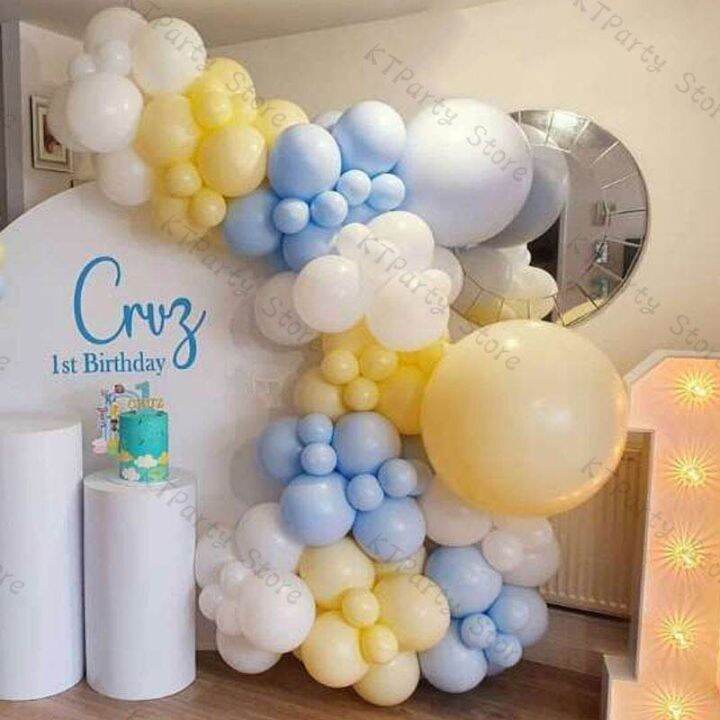Macaron Blue Yellow Balloon Garland Arch Kit DIY Wedding Birthday Party Decoration Matte White ...