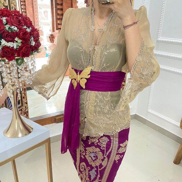 BOLLSHOP (HANYA KEBAYA) Baju Kebaya Jadi Sifon Bordir Kupu-Kupu Tangan Belah Kebaya Bali Modern ...