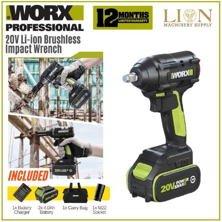 Worx Wu279 20v Li Ion Brushless Impact Wrench Professional Power Tools