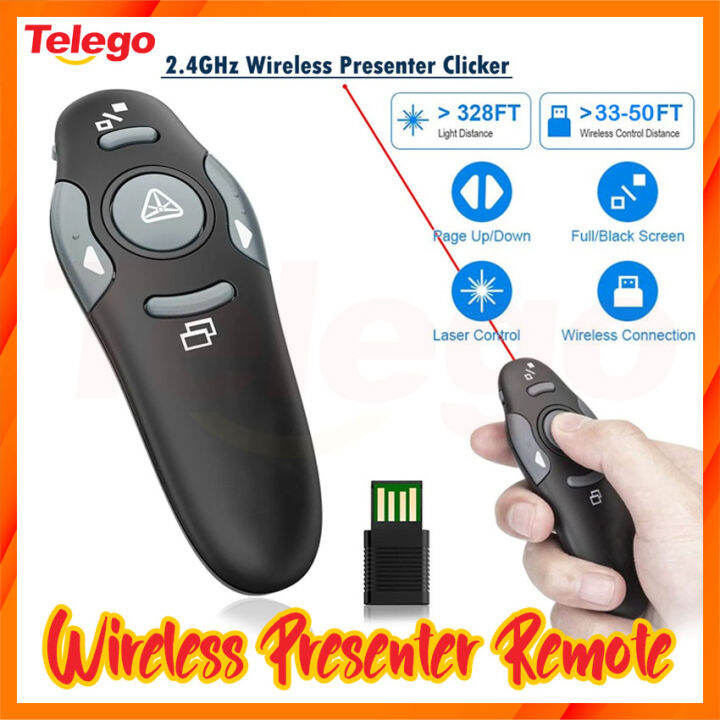 RF 2.4GHz Wireless Presenter Remote Presentation USB Control PowerPoint PPT Clicker (Black ...