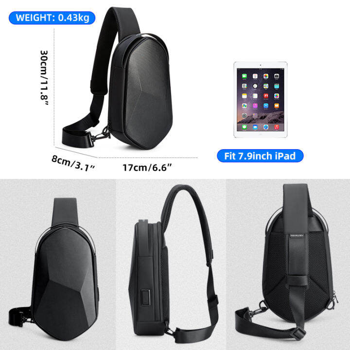 2023LHกระเป๋าคาดอก Hard Shell Crossbody Bag USB Charging Waterproof ...