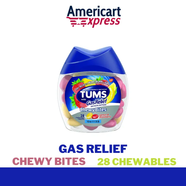 Tums Chewy Bites Lemon and Strawberry Antacid with Gas Relief (750mg ...